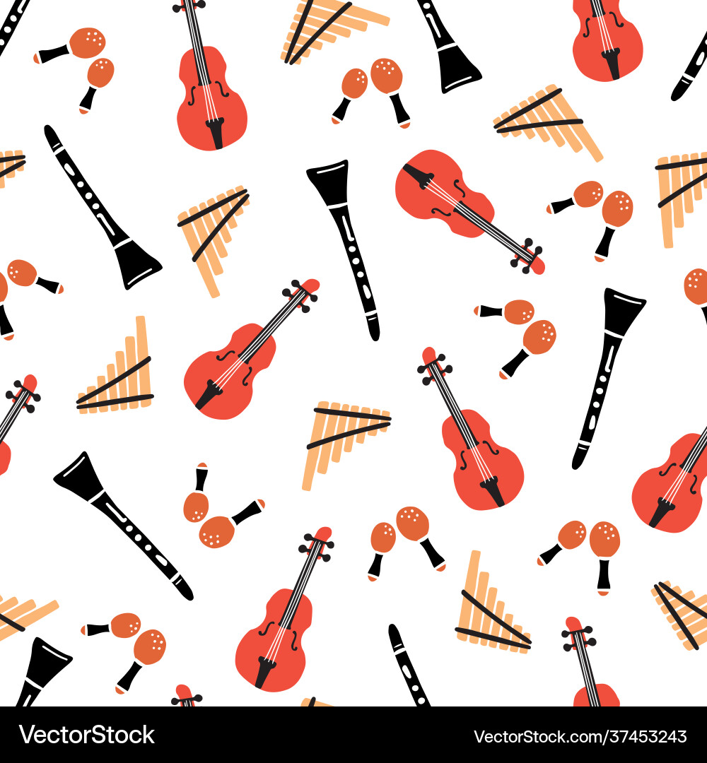Seamless pattern musical instrument Royalty Free Vector