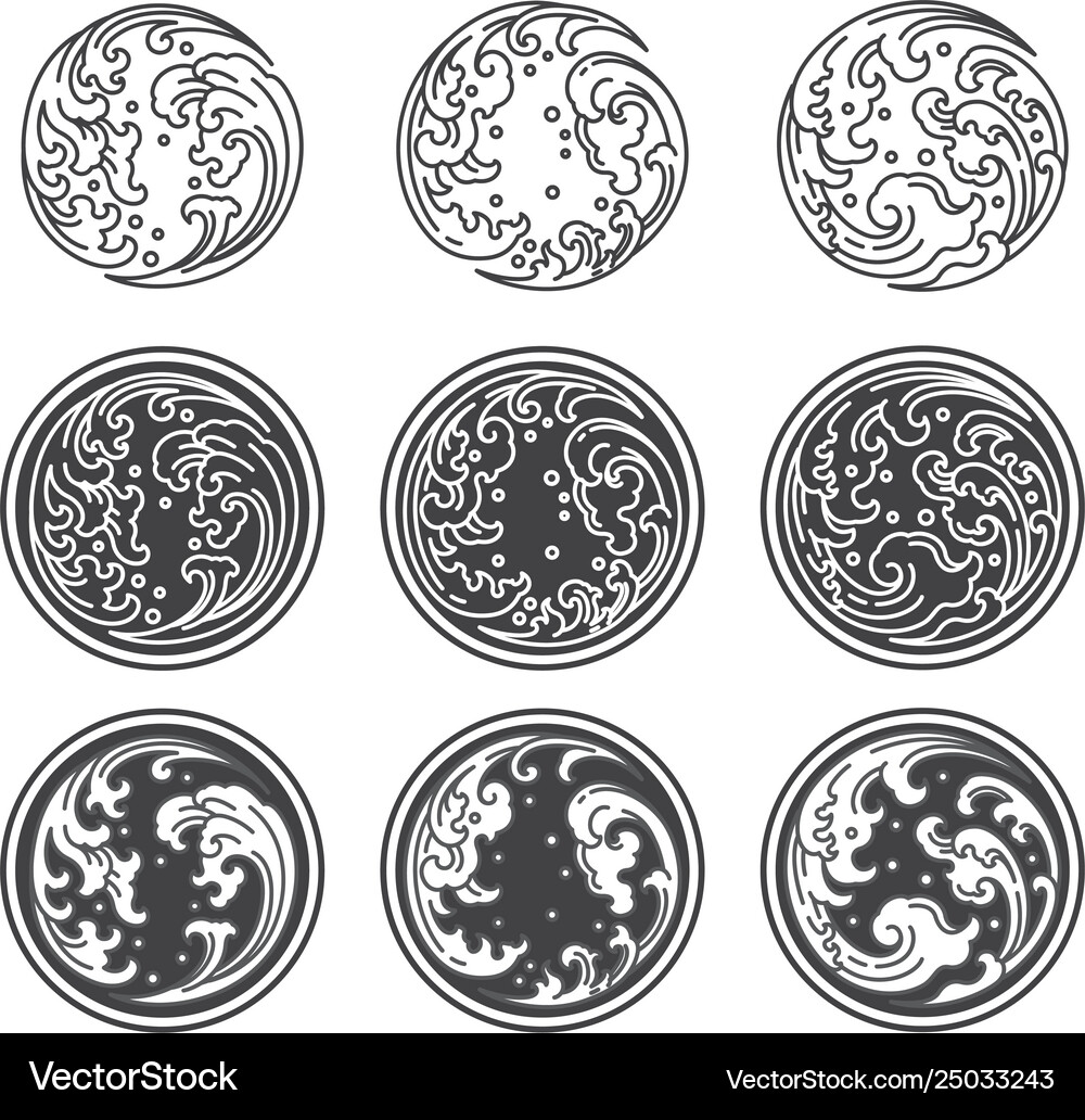 Water wave line in round shape set Royalty Free Vector Image