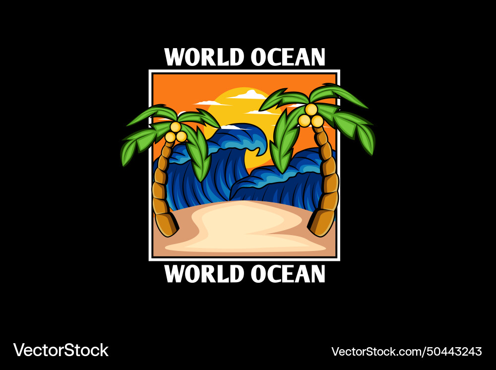 World ocean retro design landscape Royalty Free Vector Image