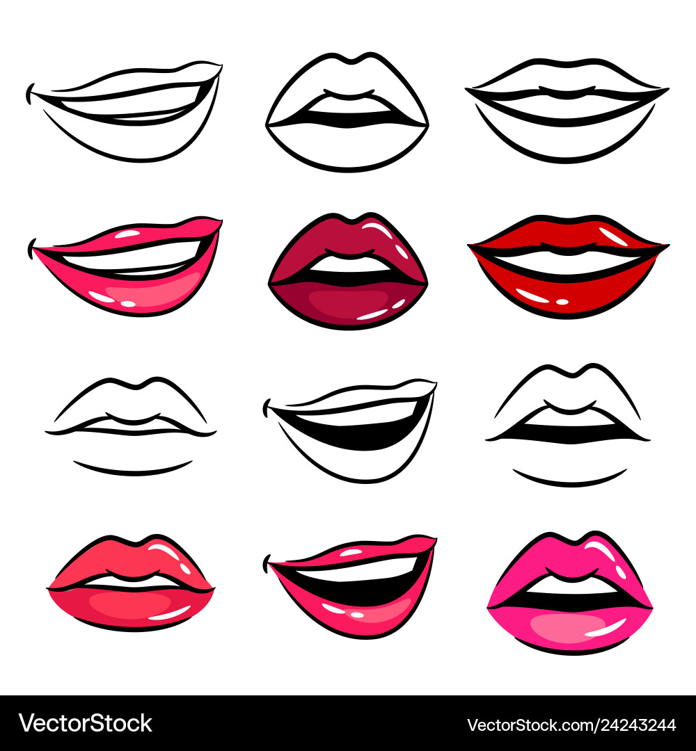 Colorful and line female lips Royalty Free Vector Image