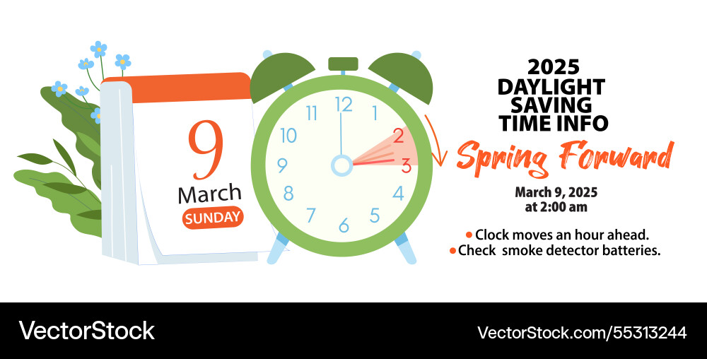 Daylight saving time 2025 concept alarm clock Vector Image