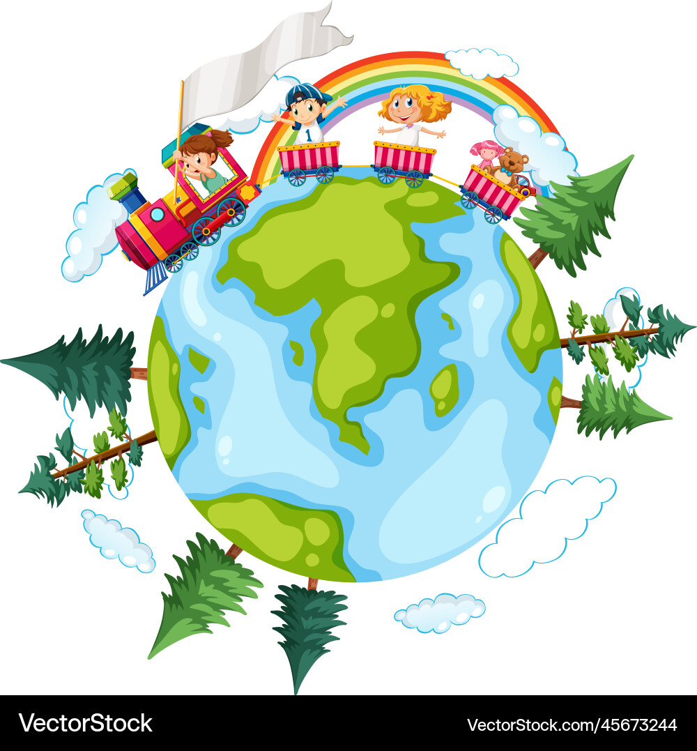 Earth logo concept in cartoon style Royalty Free Vector