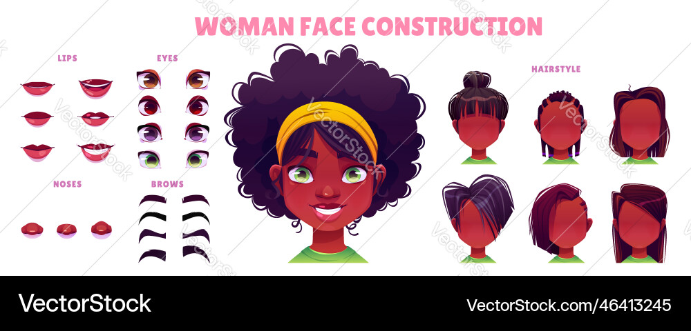 African Woman Face Elements Royalty Free Vector Image