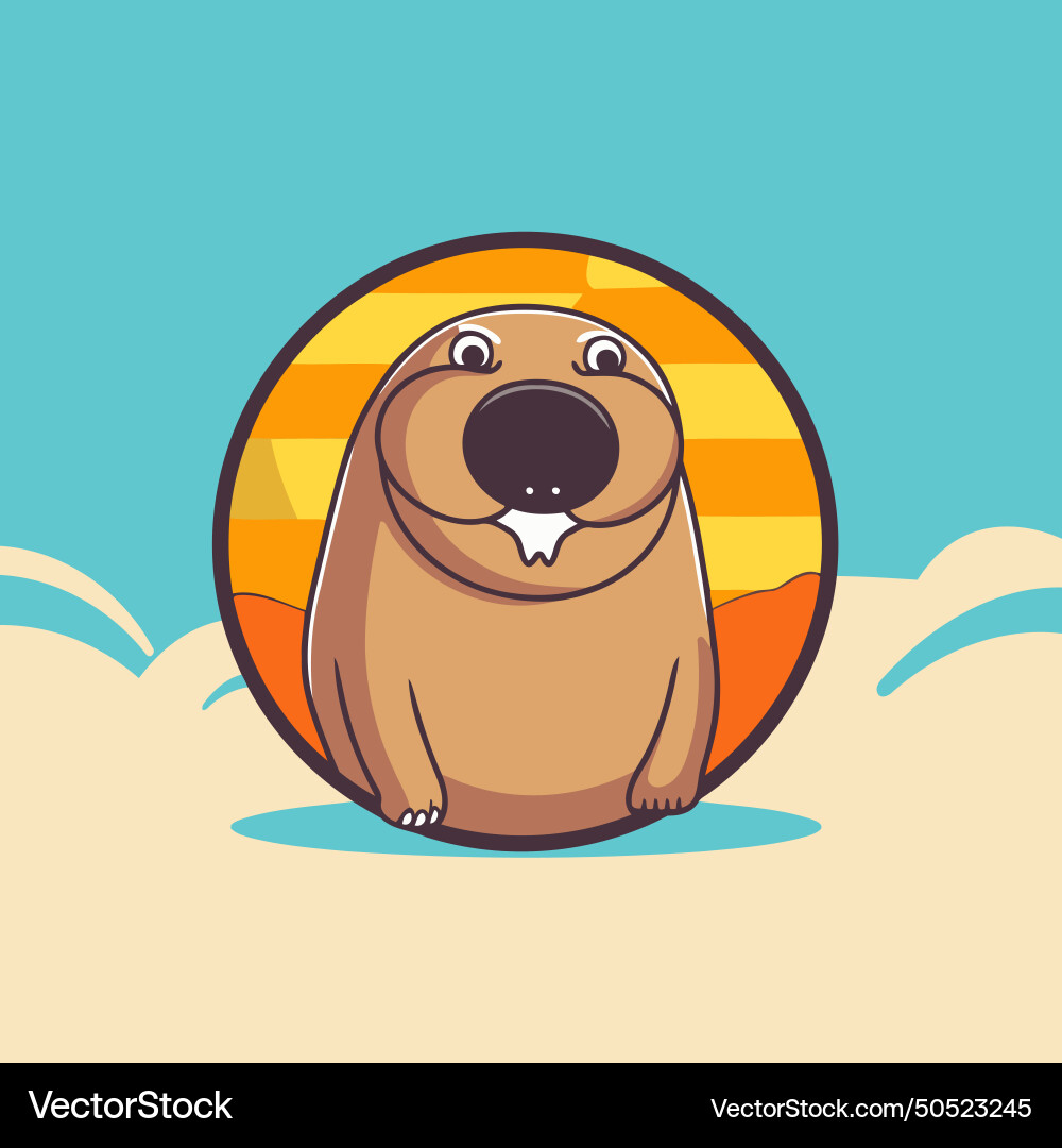 Beaver on the beach in flat cartoon style Vector Image