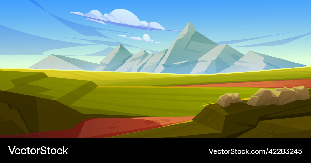 Cartoon nature landscape green plain or field Vector Image