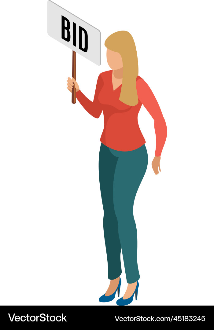 Female auction bidder composition Royalty Free Vector Image