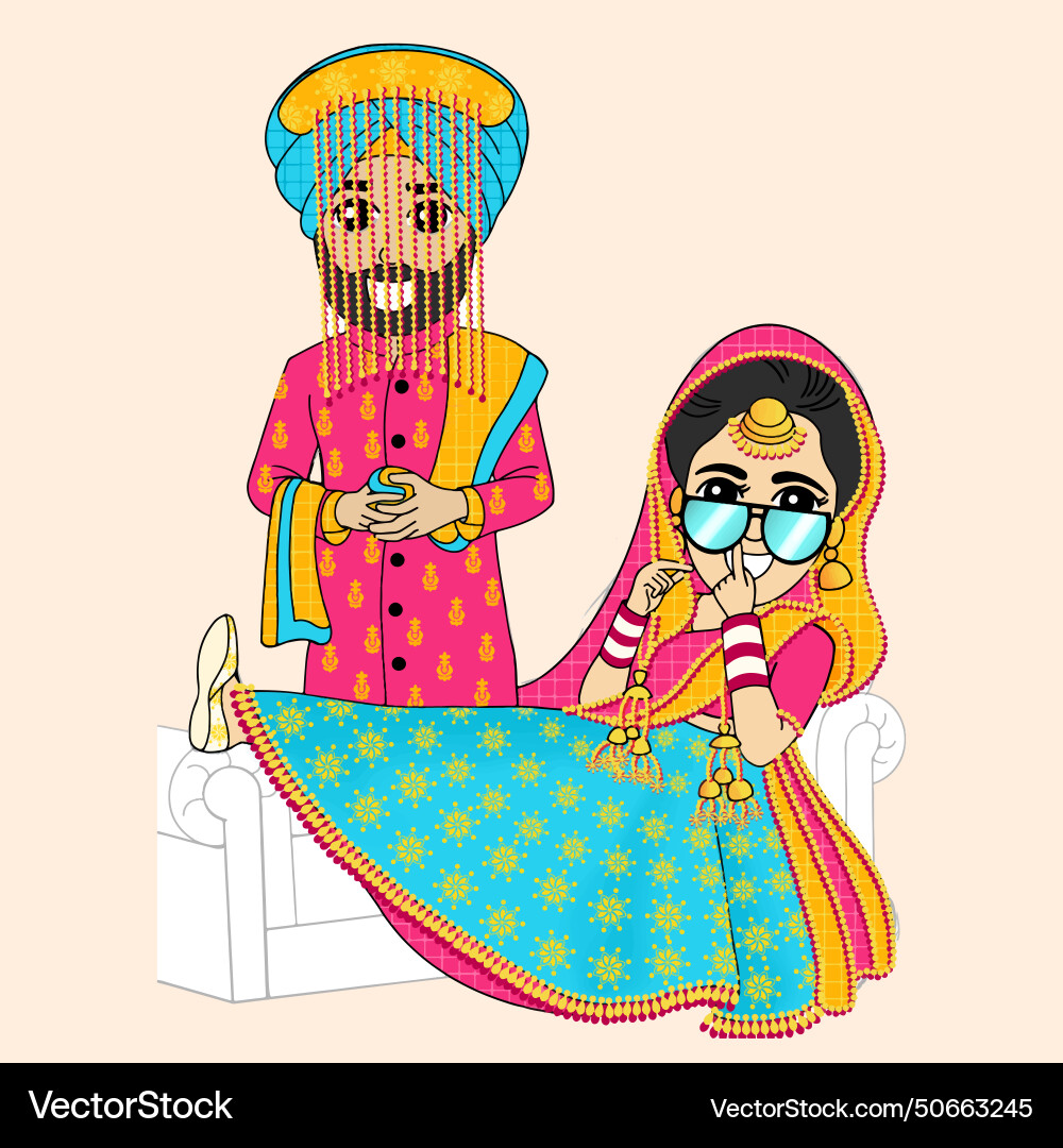 Indian cute couple cartoon Royalty Free Vector Image