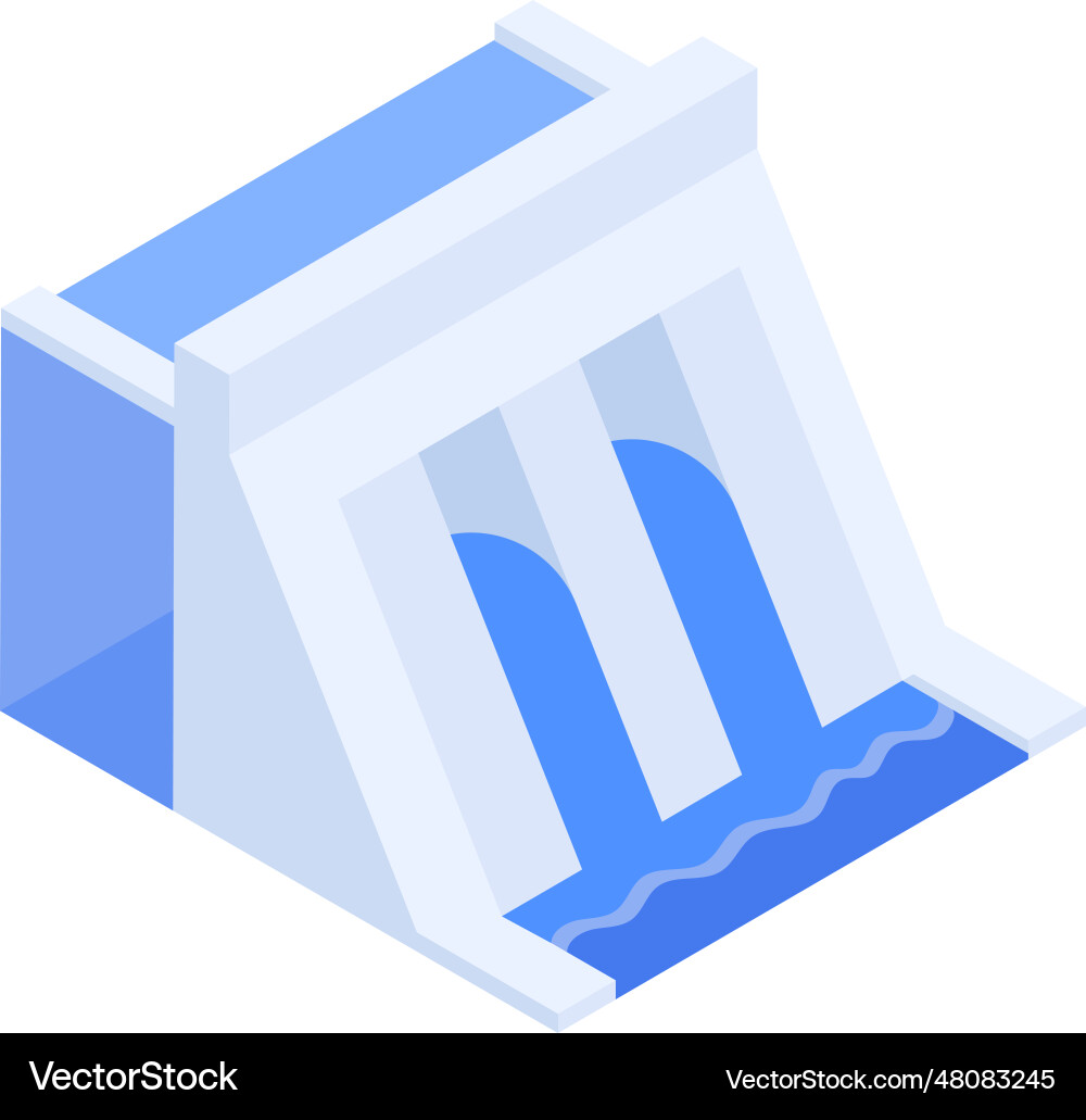 Isometric icon of hydroelectric dam Royalty Free Vector