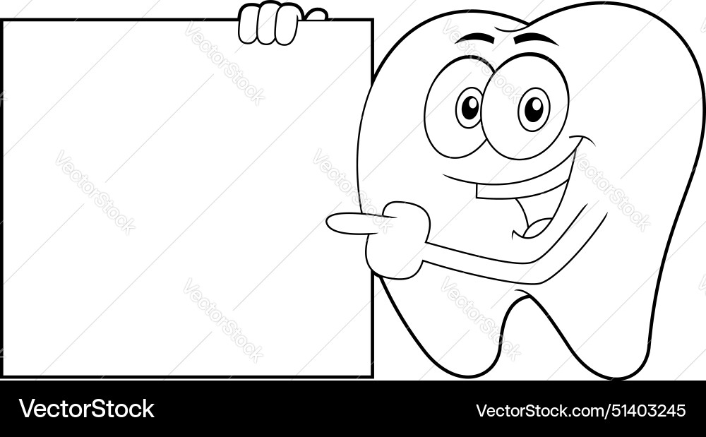 Outlined happy tooth cartoon character Royalty Free Vector