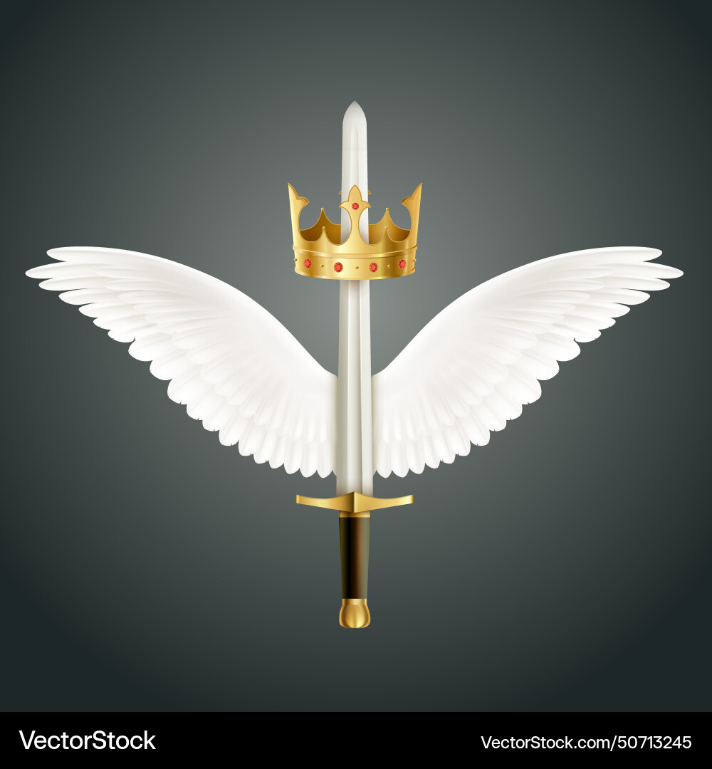 Sword crown wings composition Royalty Free Vector Image
