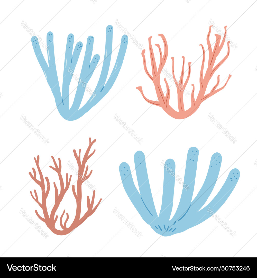 Coral reef set isolated on white background sea Vector Image