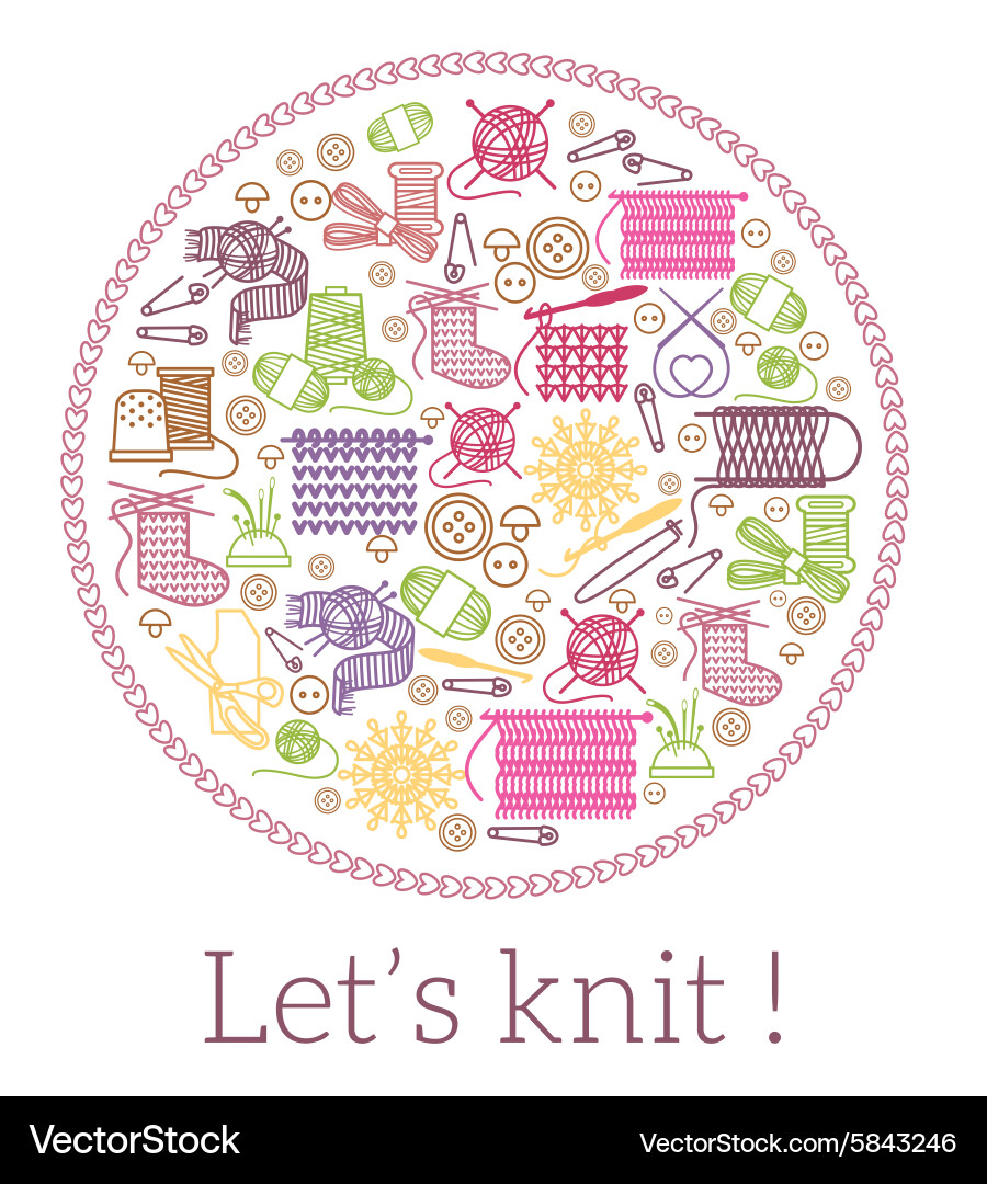 Lets knit knitting and needlework sign Royalty Free Vector