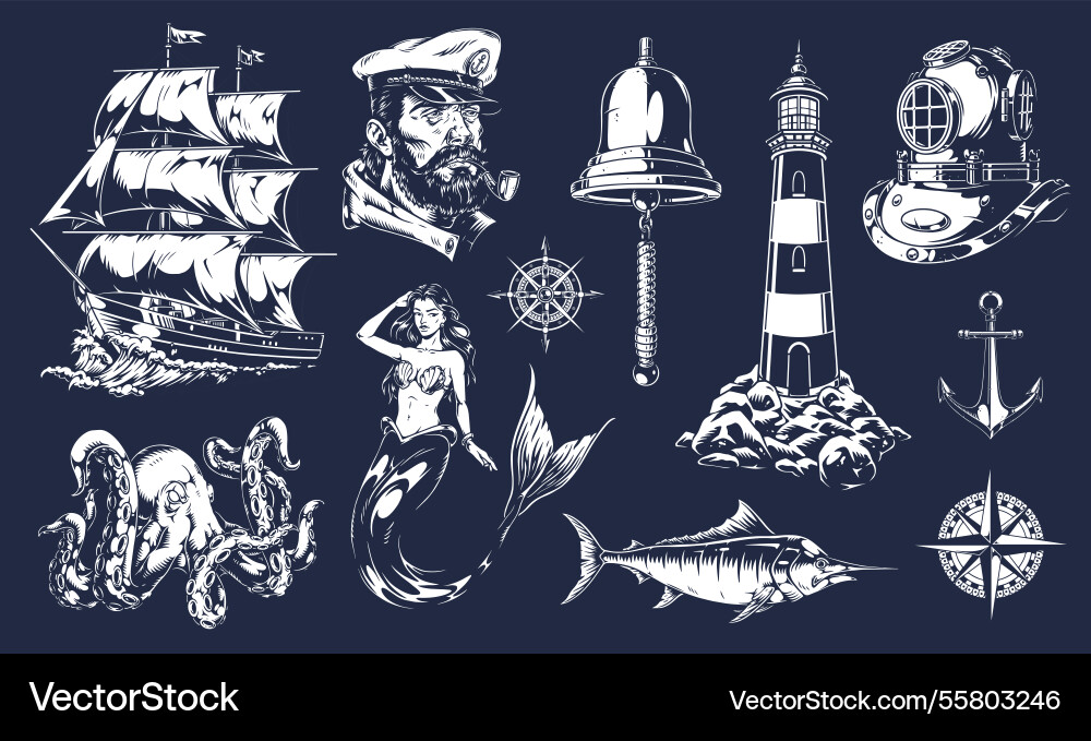 Nautical with sea elements Royalty Free Vector Image