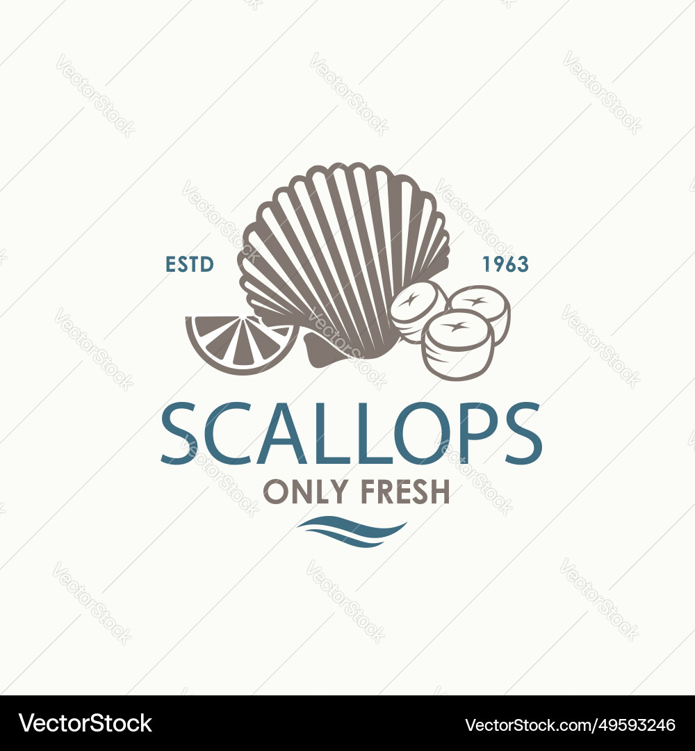 Scallop shell label Royalty Free Vector Image - VectorStock