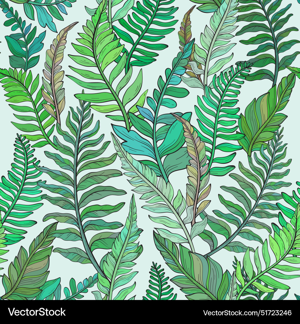 Seamless pattern of wild forest ferns Royalty Free Vector