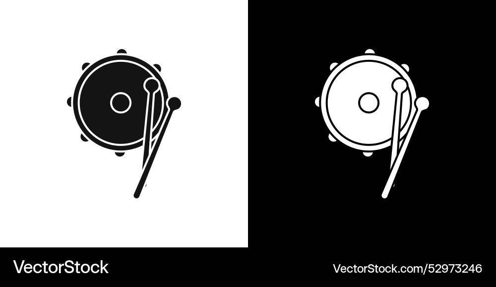 Snare drum icon flat set outline Royalty Free Vector Image