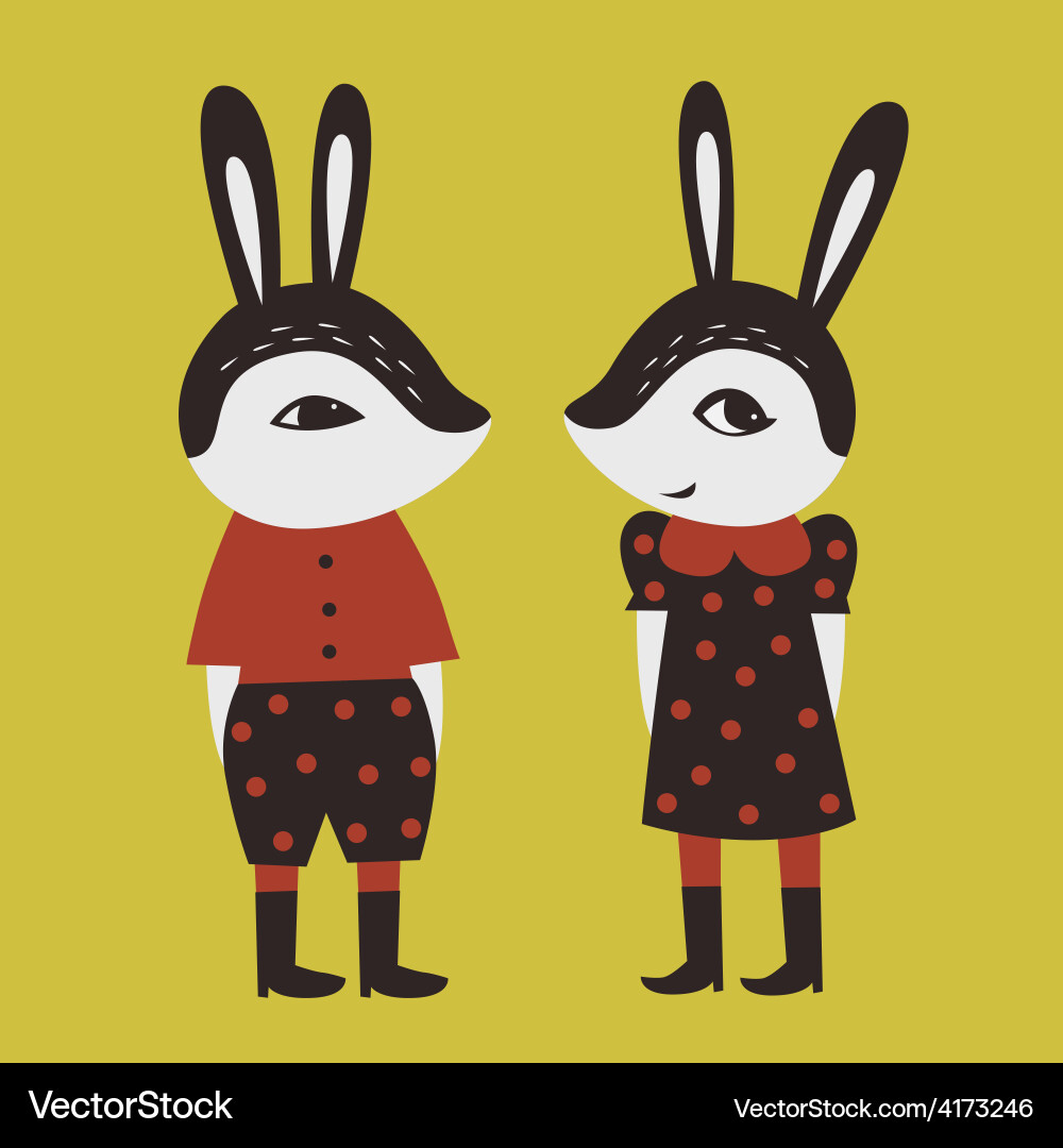 Two cute rabbits Royalty Free Vector Image - VectorStock