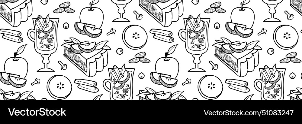 Apple pie slice outline pattern delicious sweet Vector Image