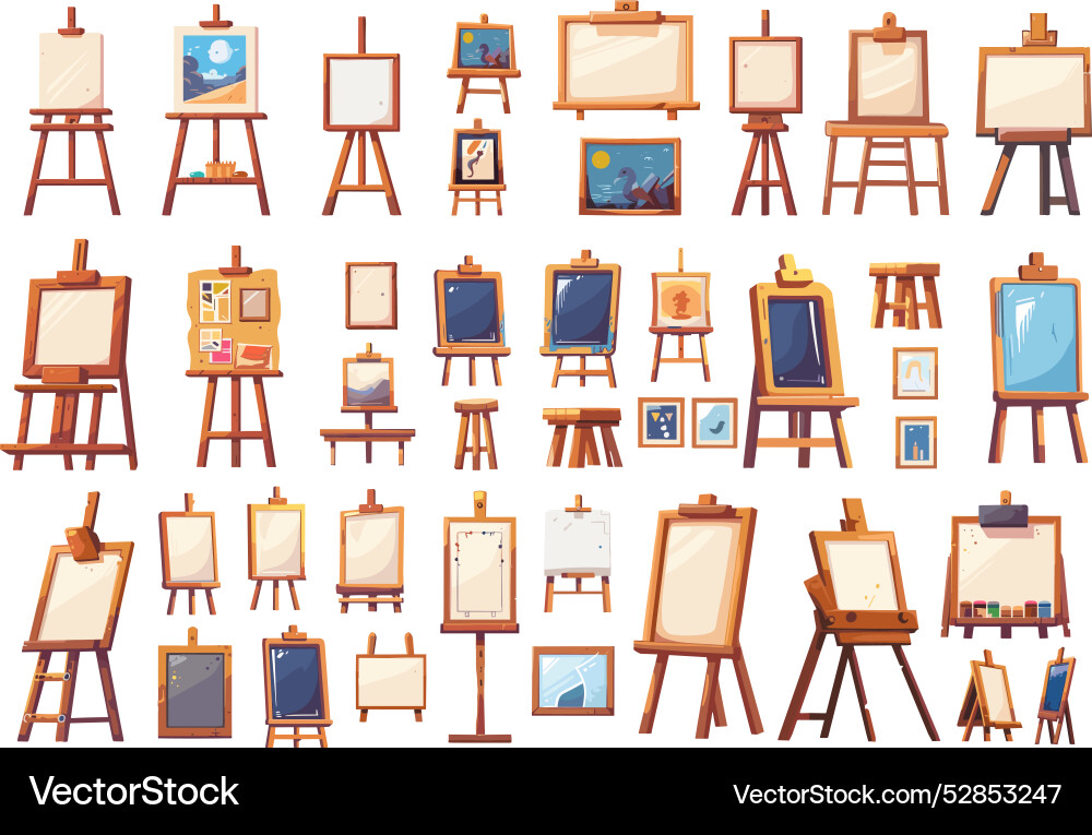 Artist easels stands cartoon collection Royalty Free Vector