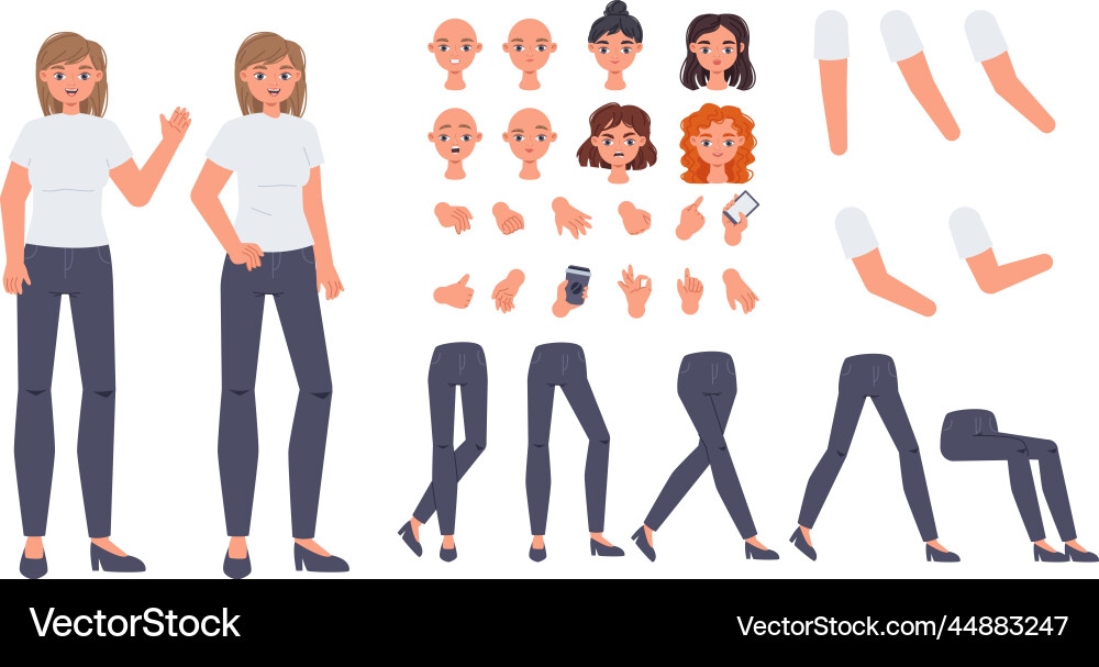 Cartoon girl character creation constructor cute Vector Image
