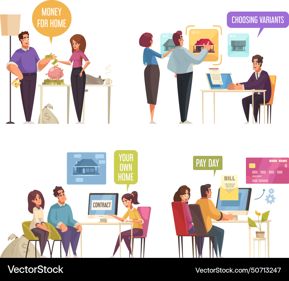 Credit family compositions set Royalty Free Vector Image