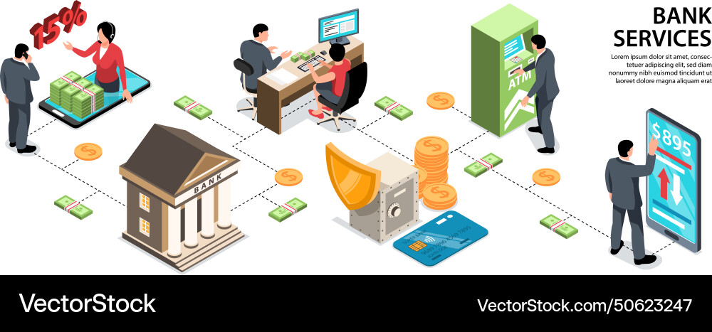 Isometric bank infographics Royalty Free Vector Image