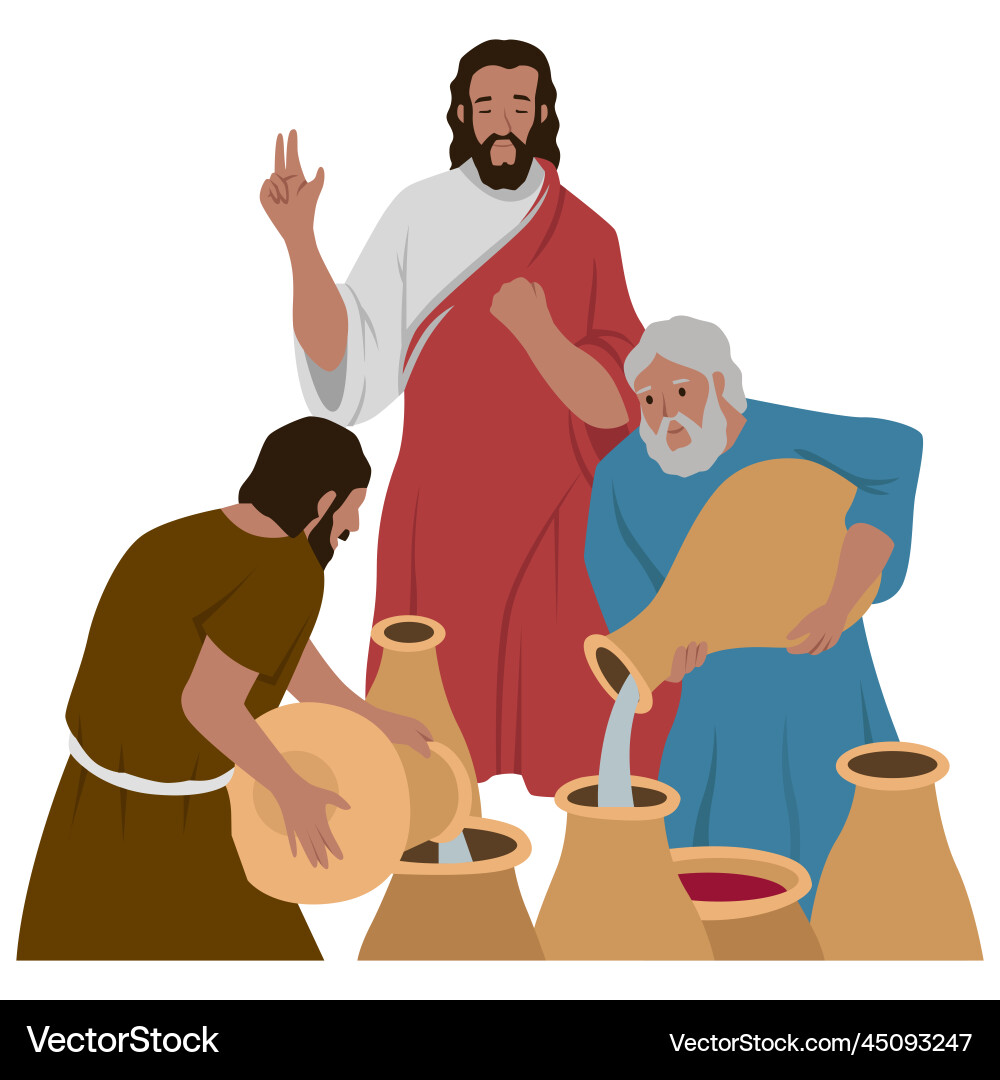Jesus is doing the miracle of turning water Vector Image