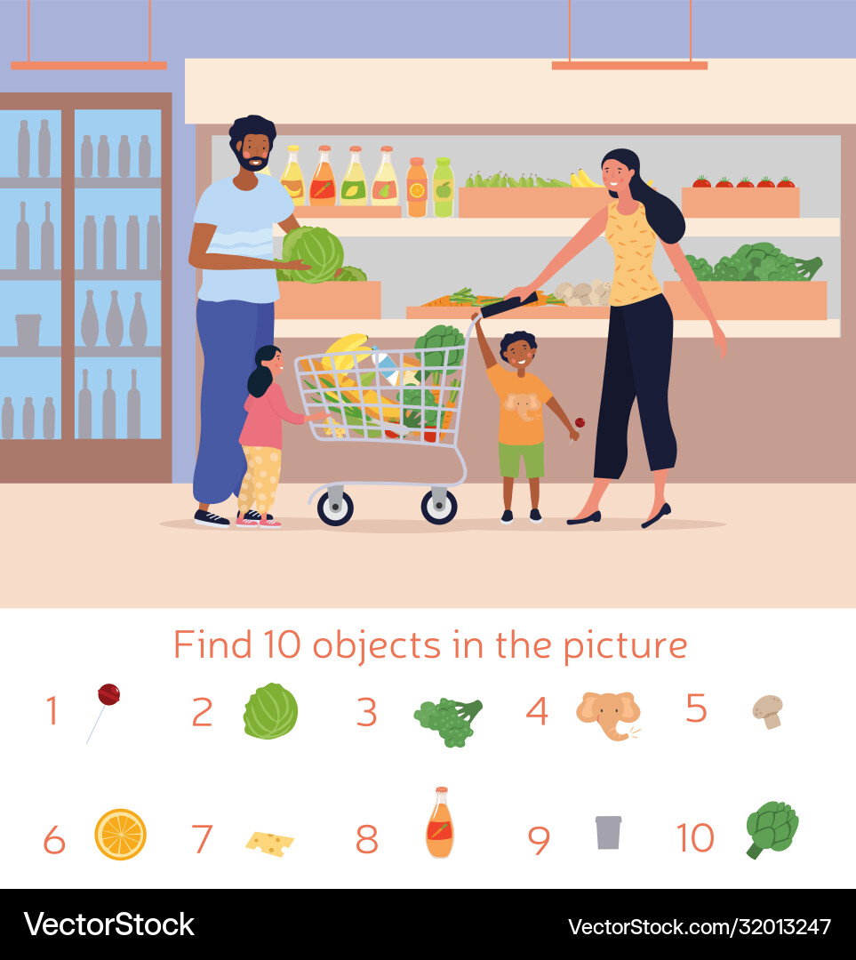Kids picture puzzle to find 10 listed objects Vector Image