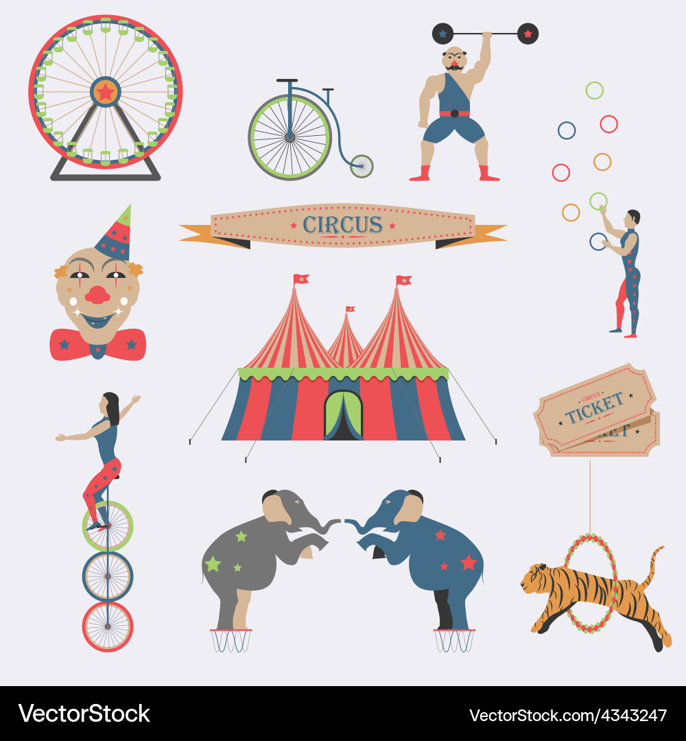 Set of circus flat icons Royalty Free Vector Image