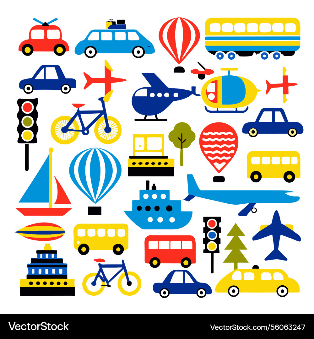 Transportation flat design icon set Royalty Free Vector