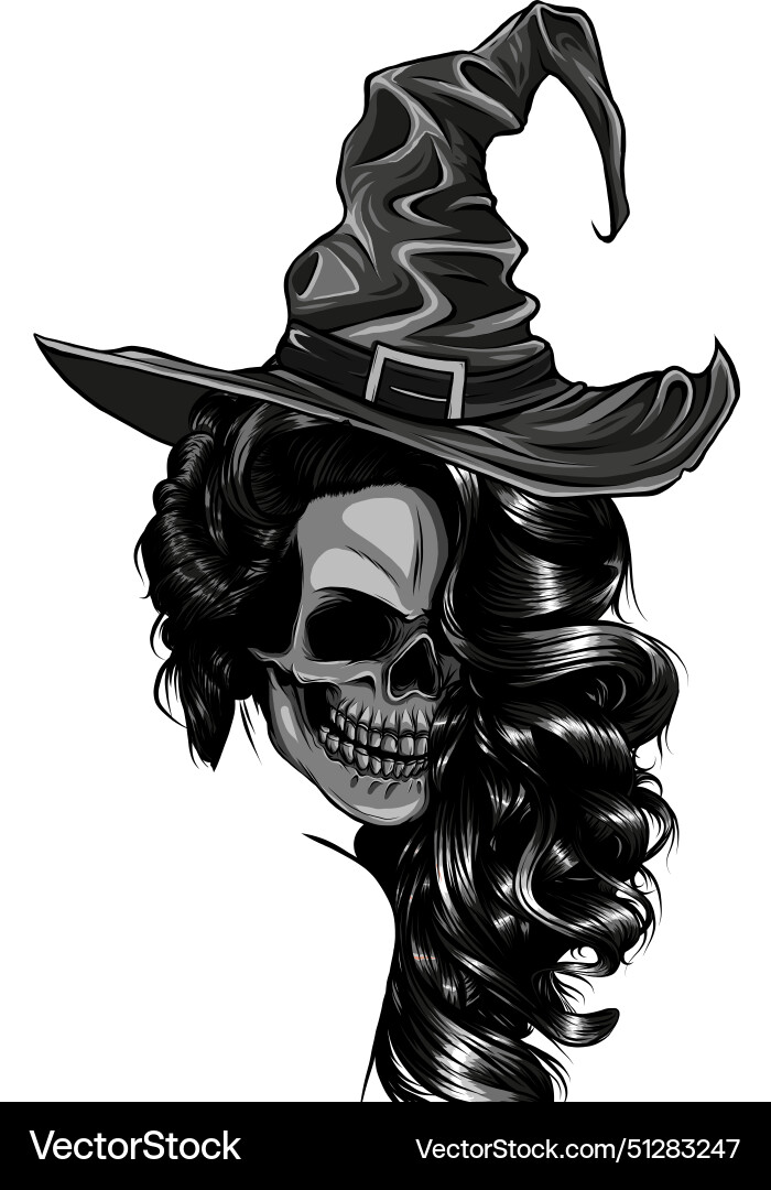 Witch skull if monochrome style isolated Vector Image