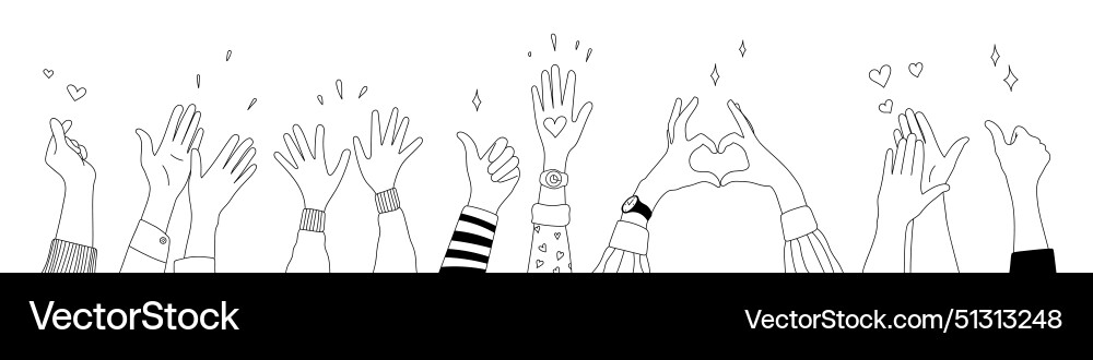 Doodle sketch hands up gestures comic icons Vector Image