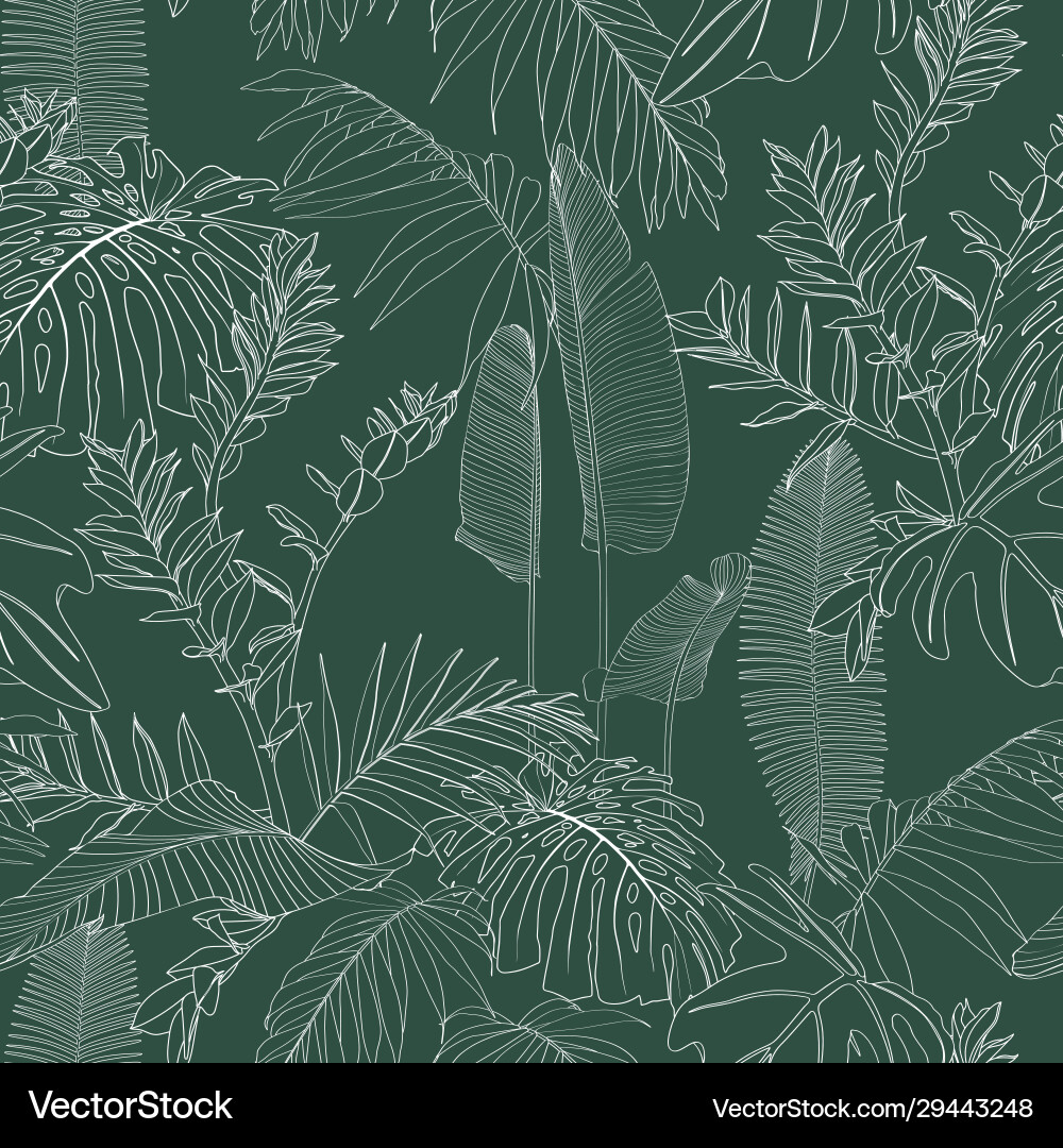 Elegant seamless pattern with green line leaves Vector Image