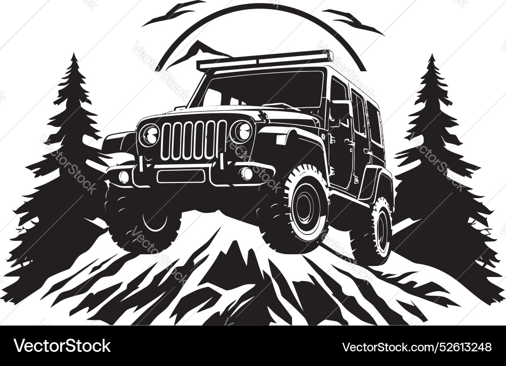Escaping elevation 4x4 suv mountain challenge Vector Image