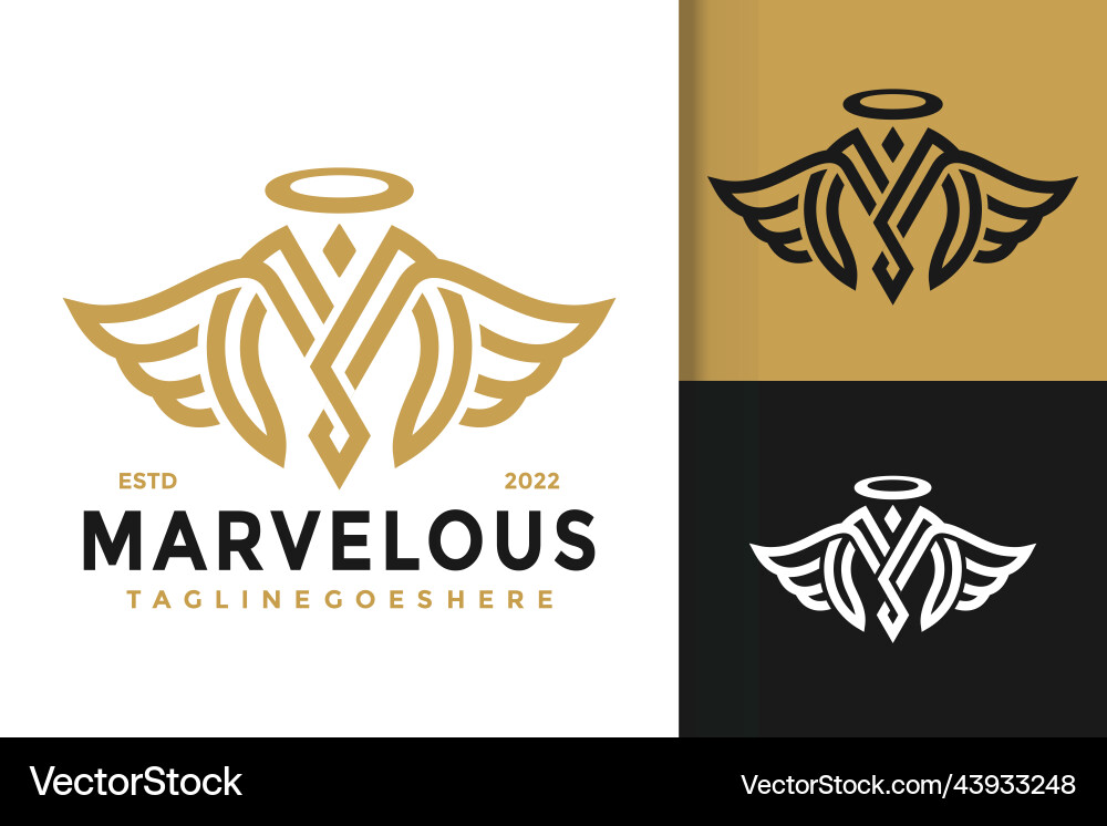 M angel wing logo design brand identity logos Vector Image
