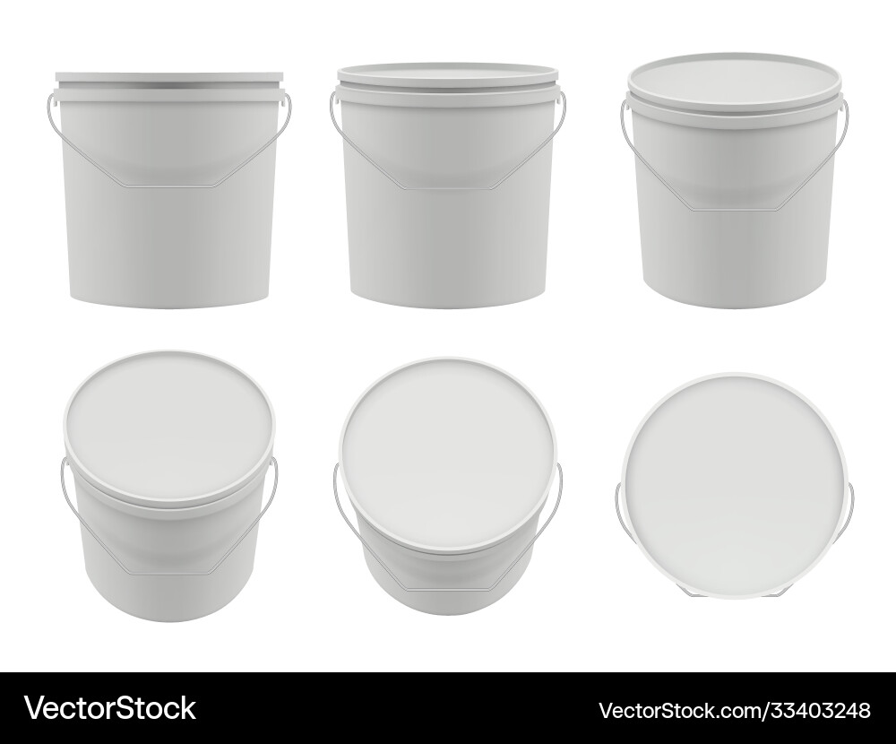 Plastic containers empty white buckets mockup Vector Image