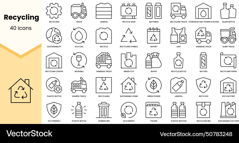 Set of recycling icons simple line art style Vector Image