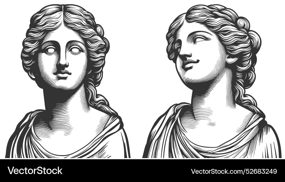 Classical female busts engraving Royalty Free Vector Image