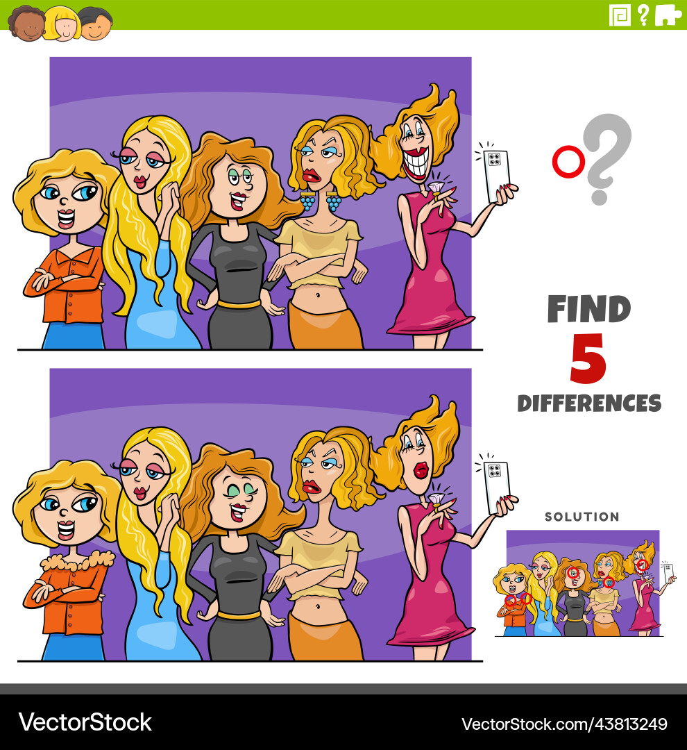 Differences educational game with comic women Vector Image
