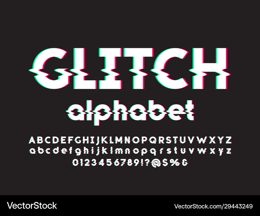 Glitch font Royalty Free Vector Image - VectorStock