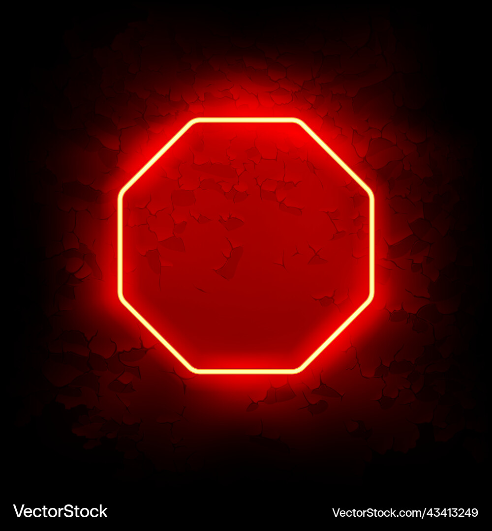 Red neon octagon frame on grunge background Vector Image