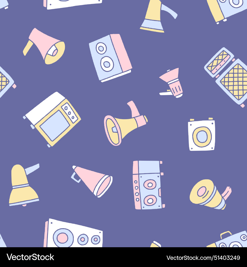 Speaker Sound Megaphone Seamless Pattern For Vector Image