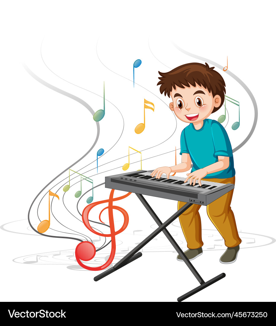 A boy playing electronic keyboard Royalty Free Vector Image