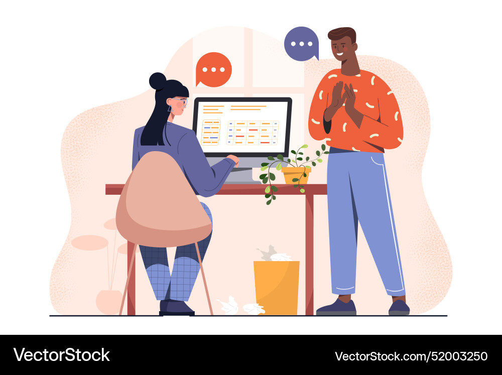 Communication at work man and woman discussing Vector Image