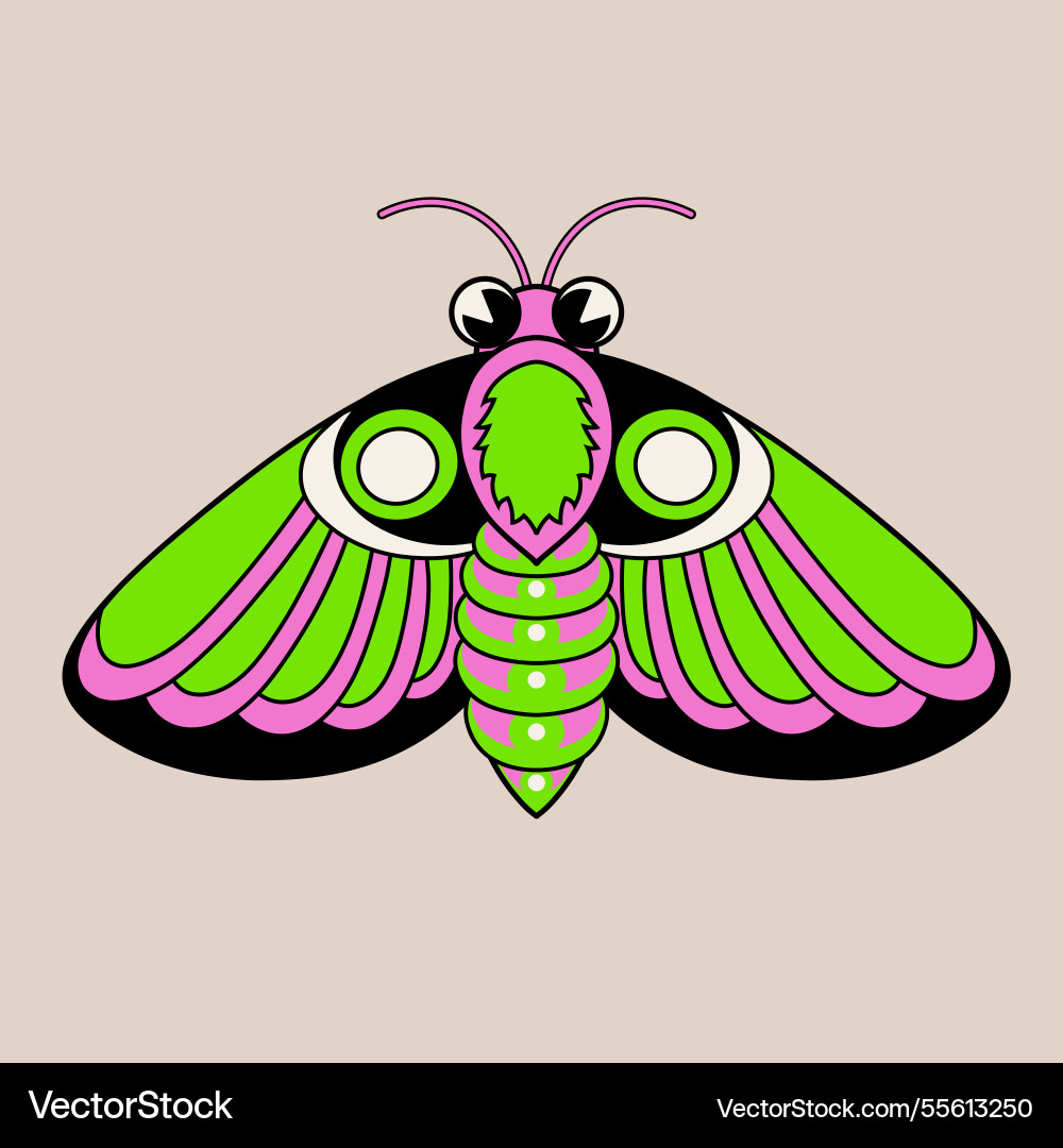Doodle cute character moth sticker Royalty Free Vector Image