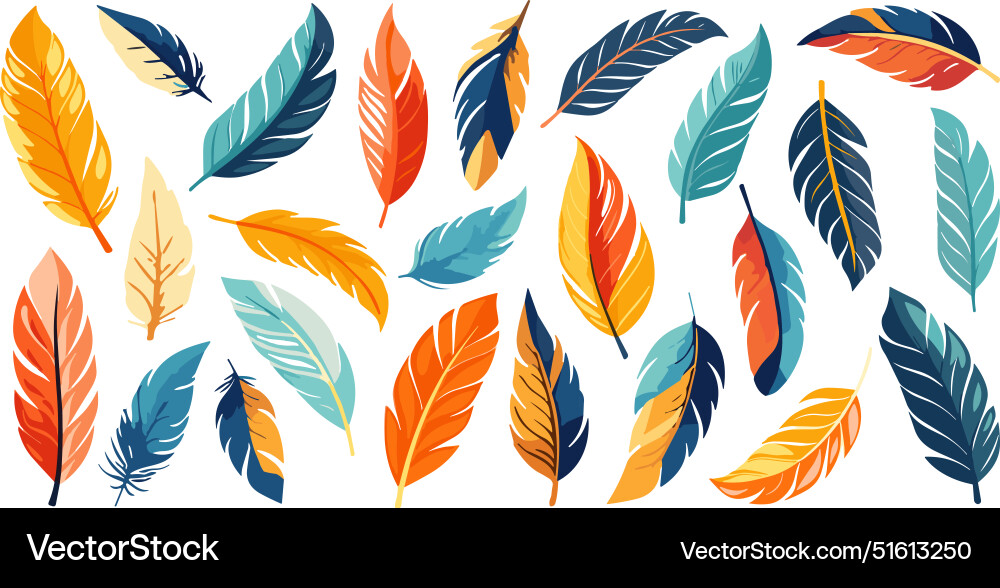 Falling twirled feather set colorful bird Vector Image