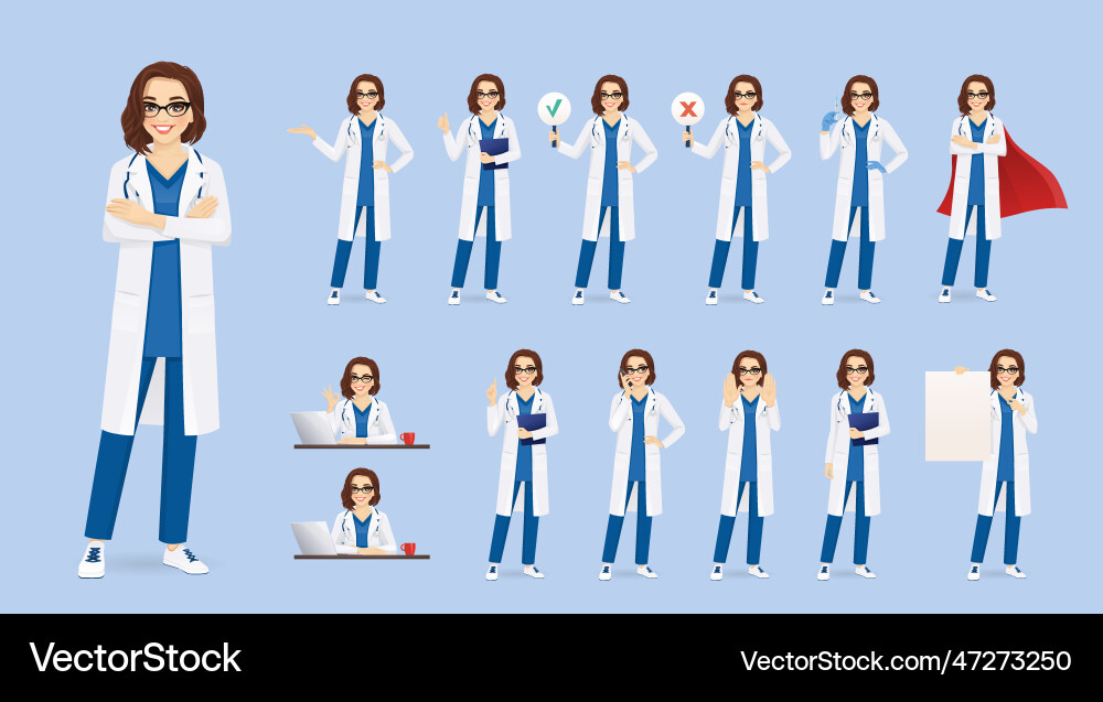 Female doctor set Royalty Free Vector Image - VectorStock