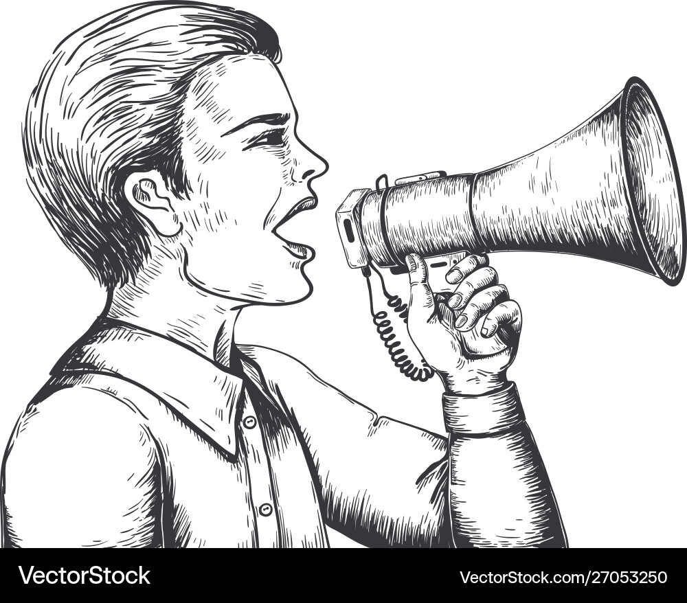 Megaphone sketch hand drawn loudspeaker engraving Vector Image