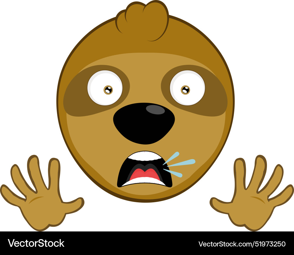 Sloth head scared expression Royalty Free Vector Image