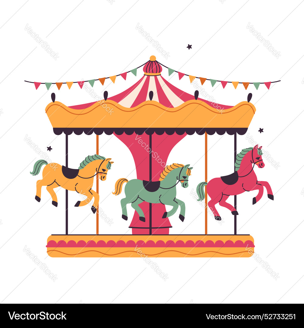 Carousel with horses isolate on white background Vector Image